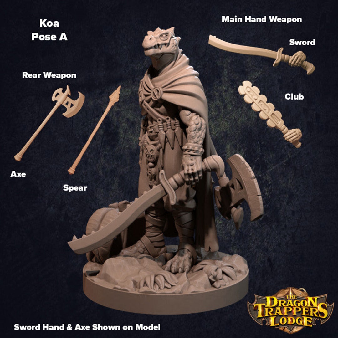 Lizardfolk Fighter Koa - Dragon Trappers Lodge D&D RPG Miniatures ...