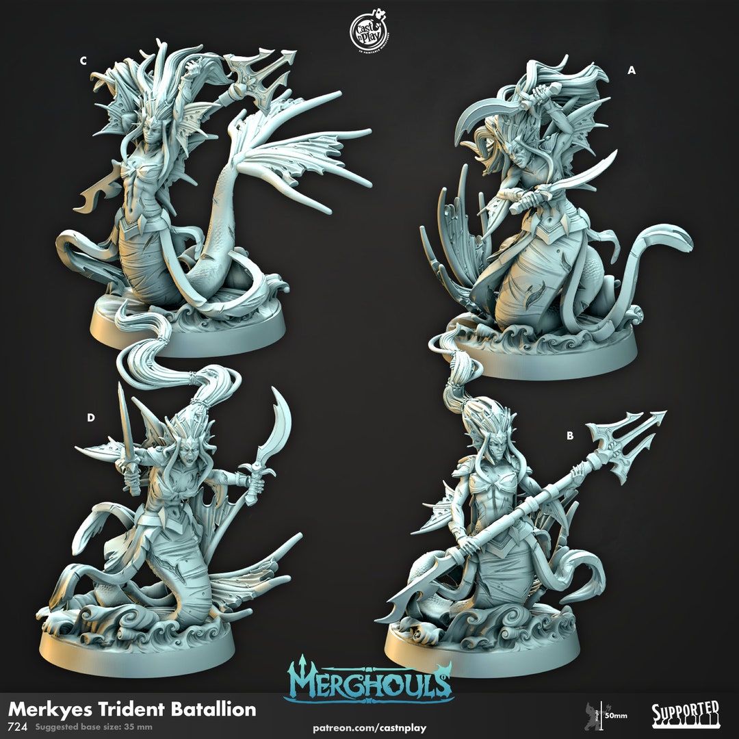 Merfolk Trident Batallion Cast N Play Dnd RPG Miniatures: Merghouls ...