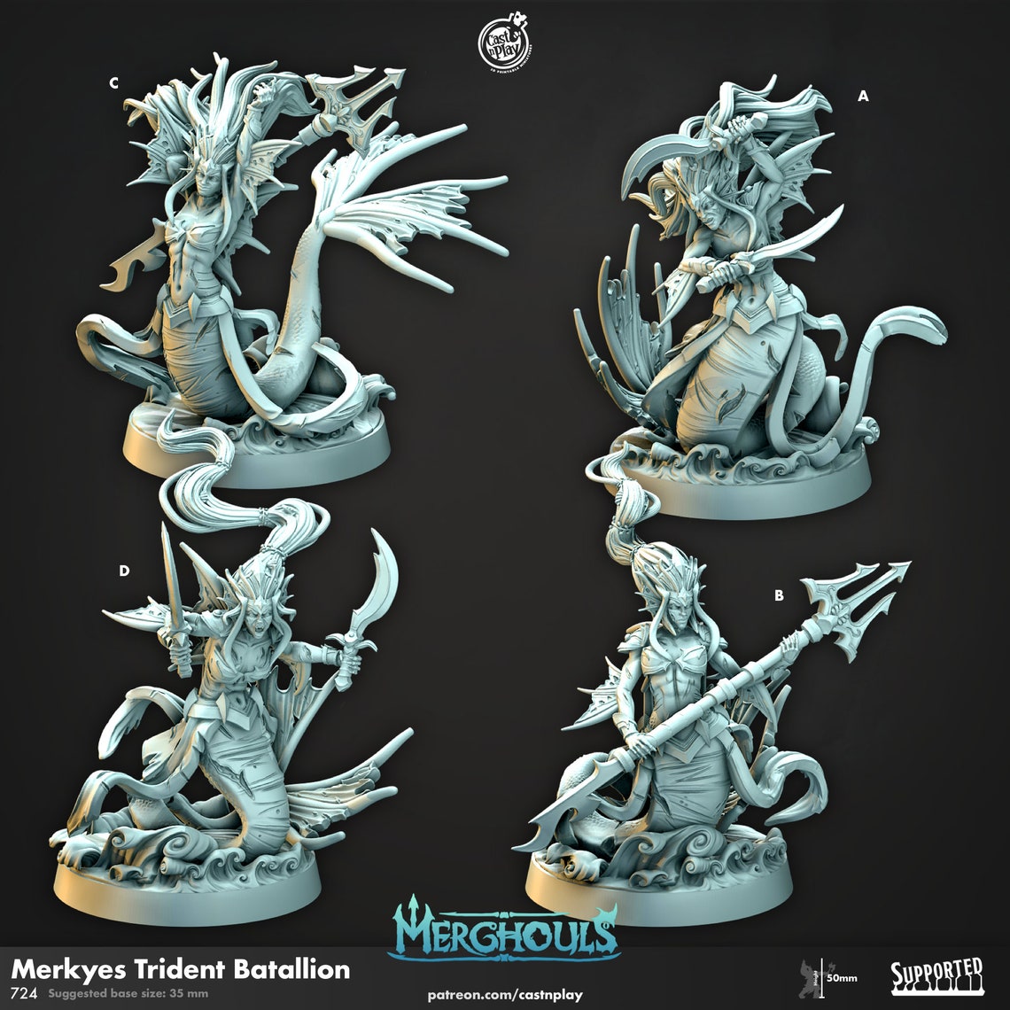 Merfolk Trident Batallion Cast N Play Dnd RPG Miniatures: Merghouls ...