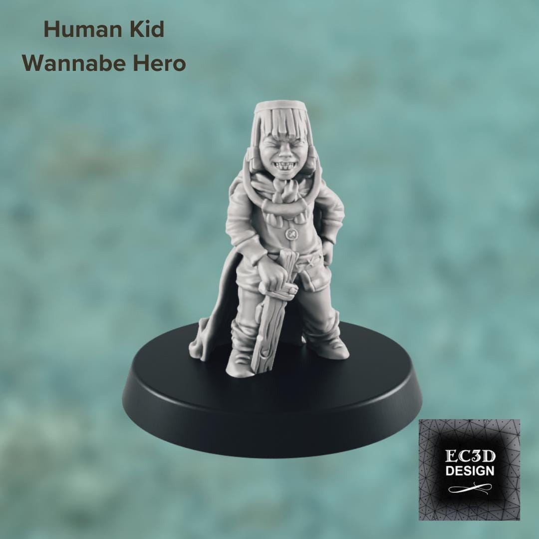 Human Male Kid Wannabe Hero Dnd RPG Miniature - Ec3d/hero's Hoard ...