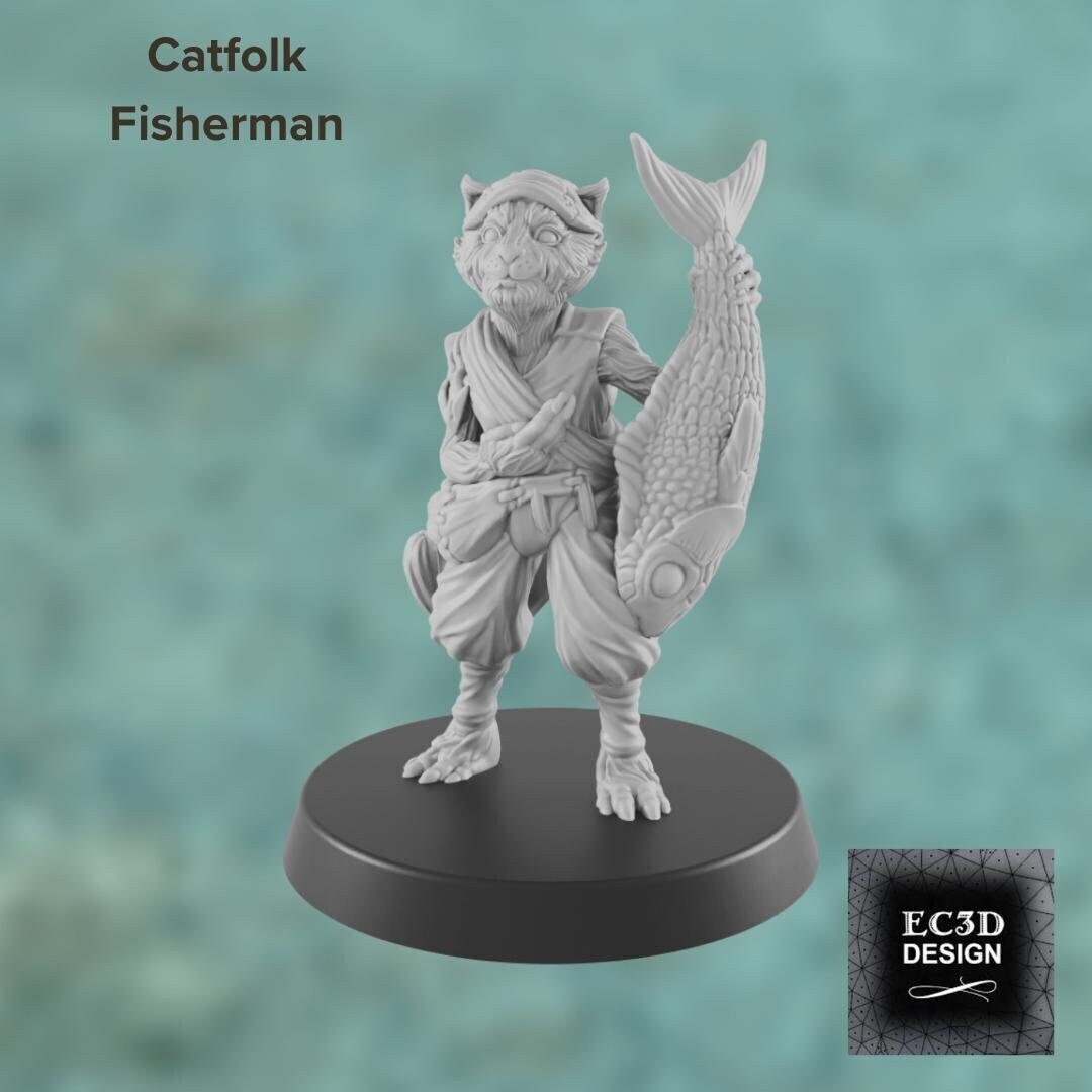 Catfolk Fisherman Dnd RPG Miniature - Ec3d/hero's Hoard (dungeons and ...