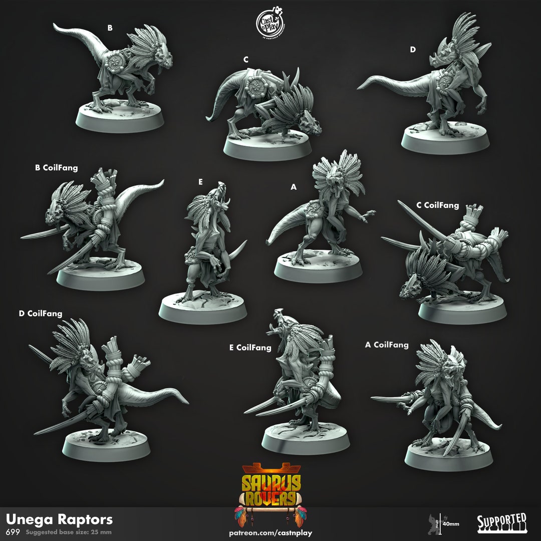 Saurian Raptors Cast N Play D&D RPG Miniatures: Saurus Rovers (dungeons ...