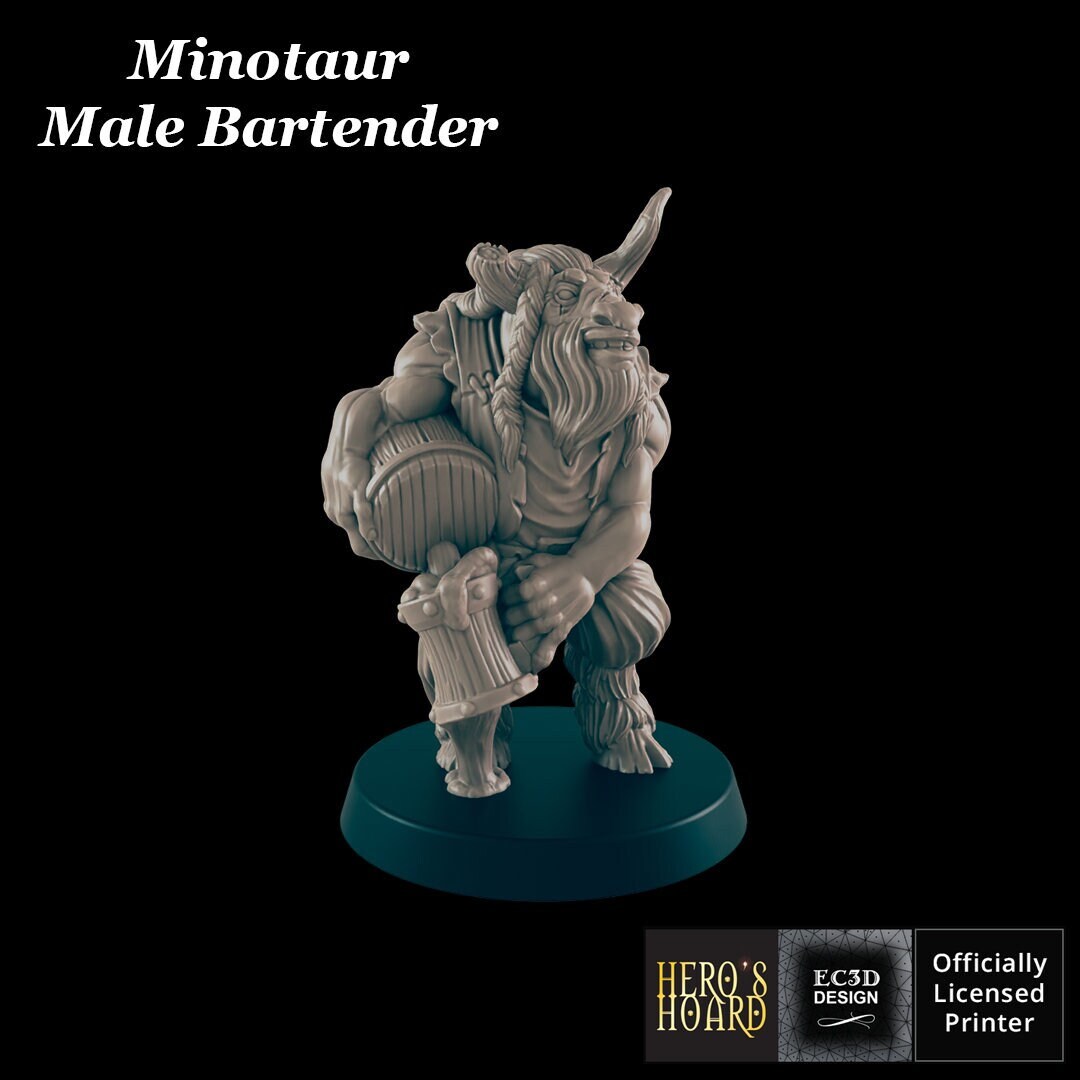 Minotaur Male Bartender Dnd RPG Miniature EC3D & Hero's - Etsy