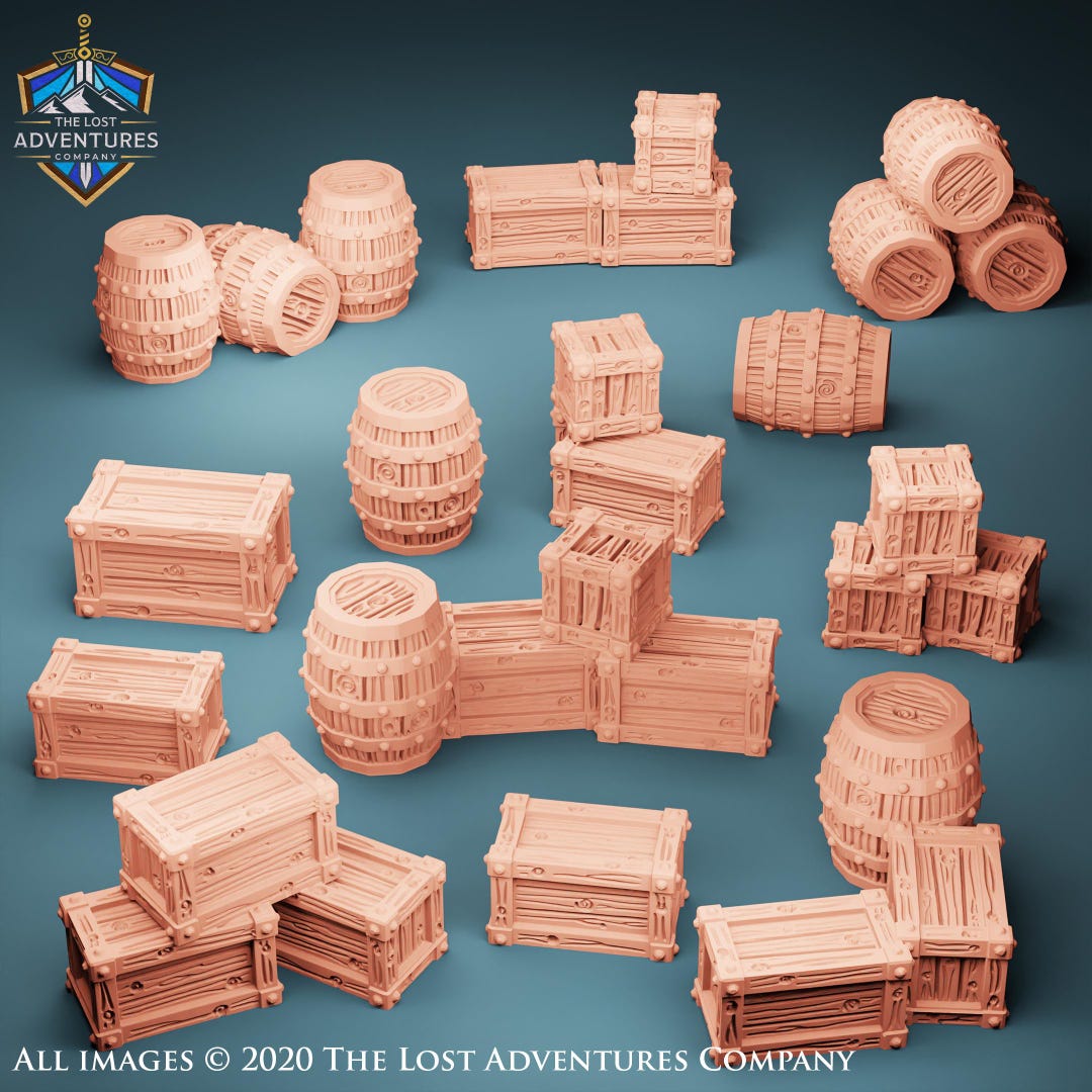 Barrels and Crates RPG Terrain D&D Miniature (dungeons and Dragons ...