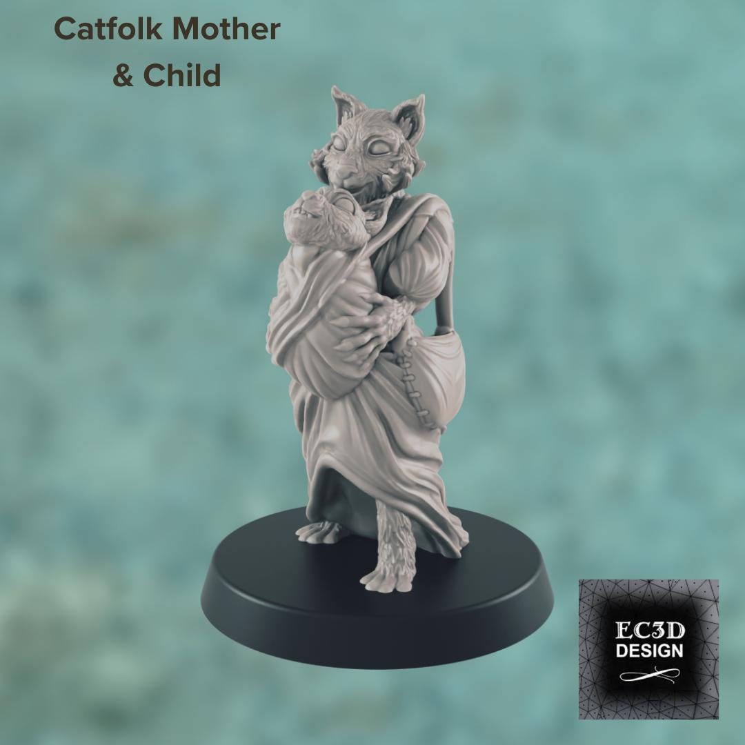 Catfolk Female and Child Dnd RPG Miniature - Ec3d/hero's Hoard ...