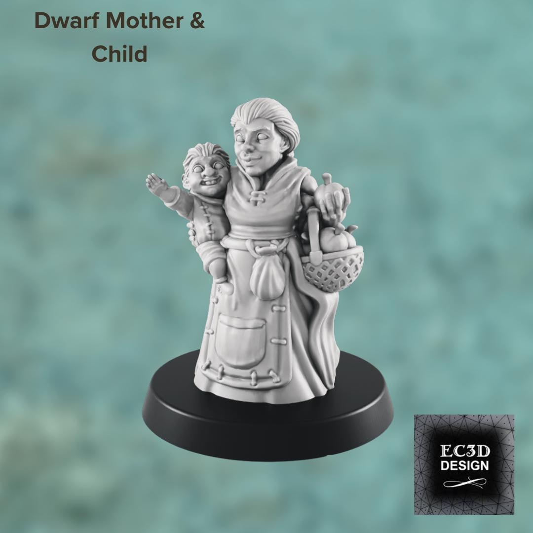 Dwarf Mother & Child - Dnd RPG Miniature -EC3D Designs - Everyday Folk ...