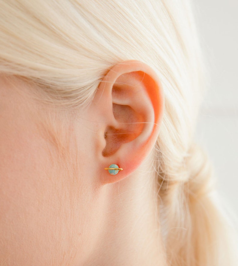 Green Opal Saturn Studs Celestial Earrings Galaxy Studs - Etsy