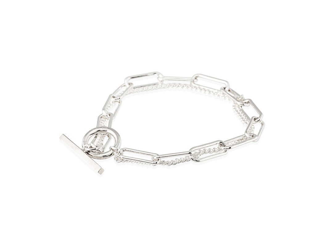 Bold Silver Link Bracelet, TOGGLE Clasp Bracelet, 925 Sterling Silver ...