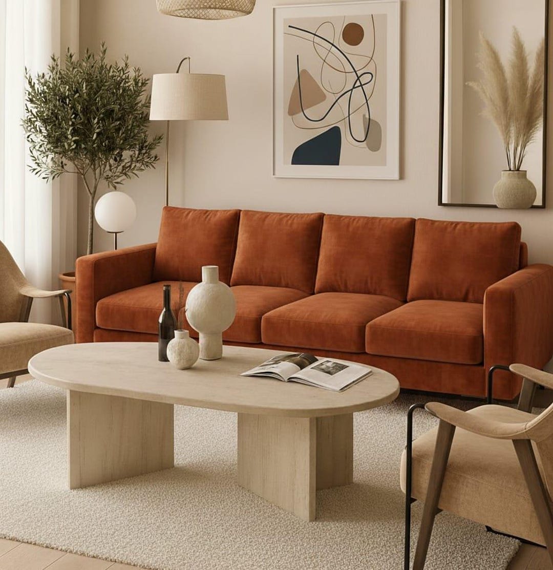 Oval Travertine Coffee Table | Multi-purpose Modern Table | Minimalist ...
