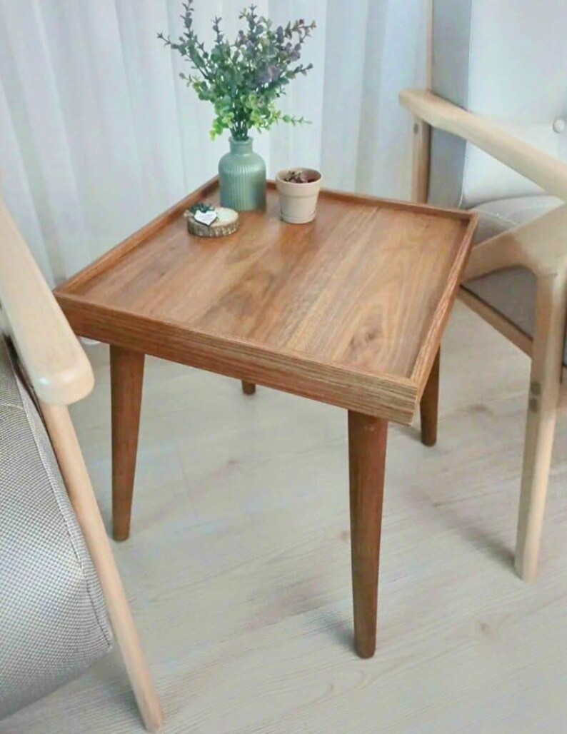 Modern Oak Wood Side Table: Compact Square Accent Furniture - Etsy
