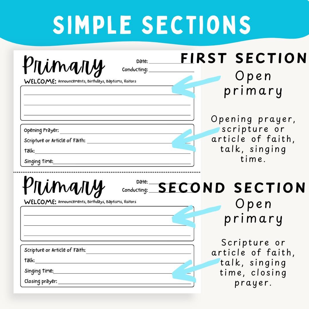 Primary Conducting Outline, Primary Presidency Conducting Sheet, LDS ...