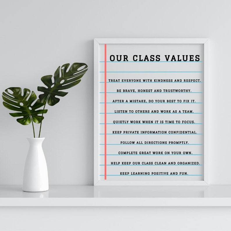 Class Rules Download, Classroom Values Printable, Middle School Class ...