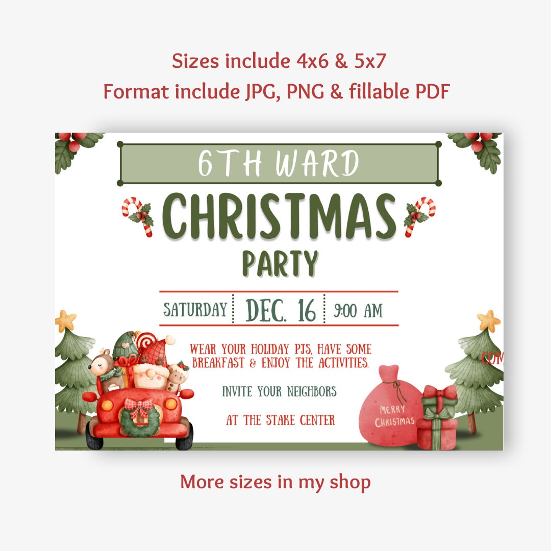 Editable Christmas Party Invitation, Custom Christmas Invite, Ward ...