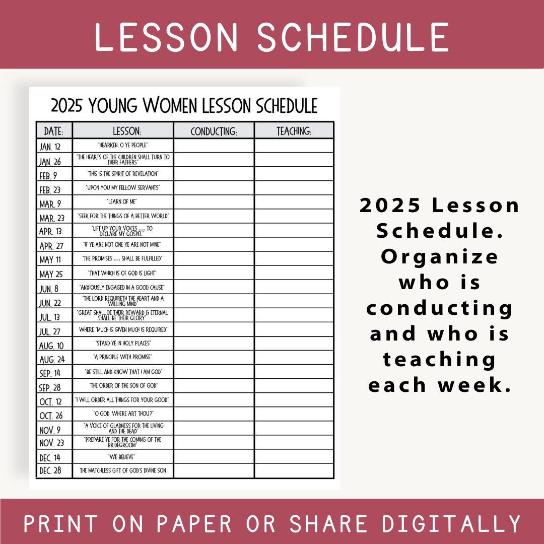 Young Women's Lesson Schedule, LDS Young Women 2025 Lessons, Young ...