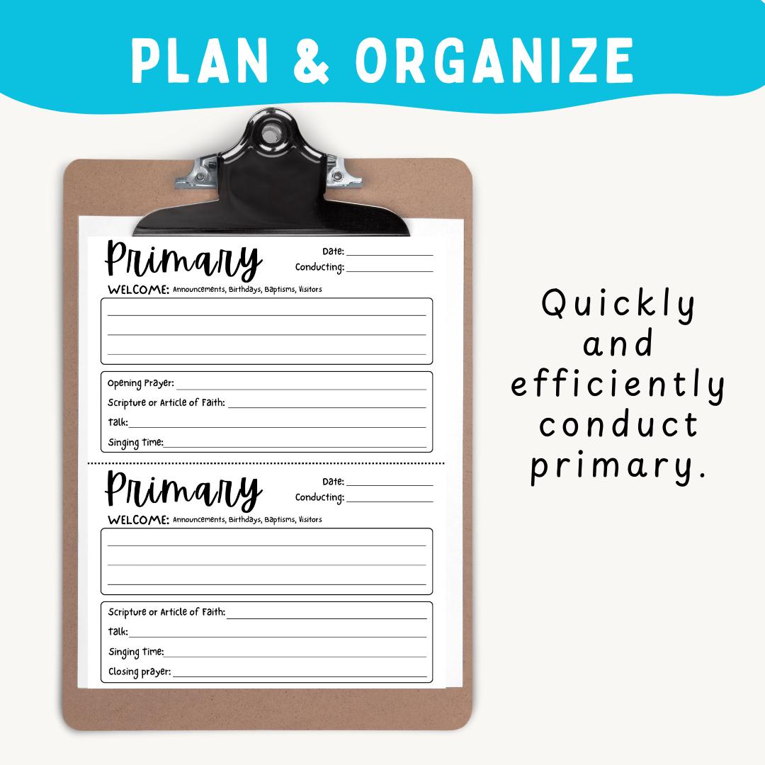 Primary Conducting Outline, Primary Presidency Conducting Sheet, LDS ...