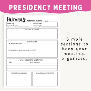 Primary Presidency Meeting Agenda, Primary Meeting Outline, LDS Primary ...