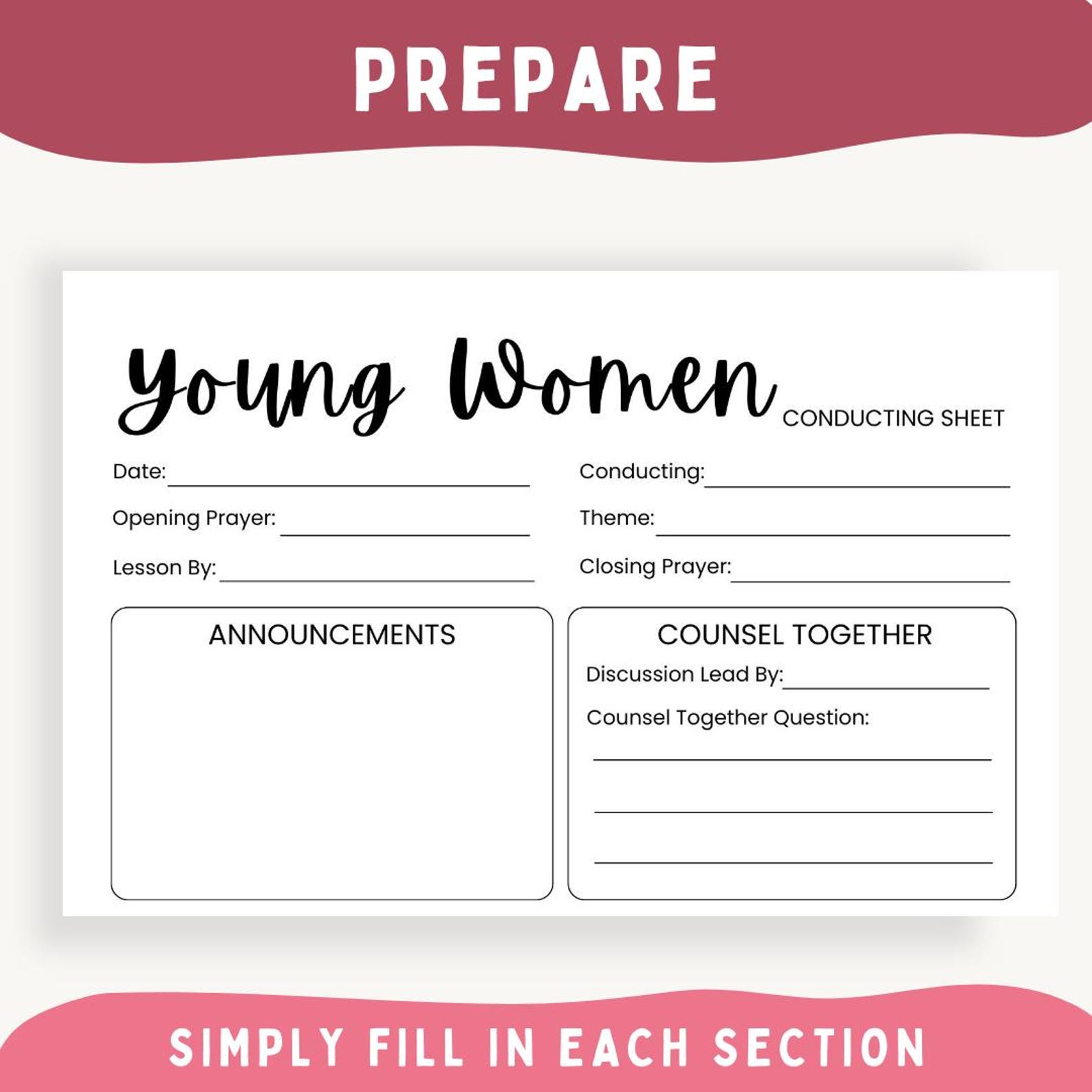 Young Women's Conducting Sheet, LDS Young Women Class Conducting, 2025 ...