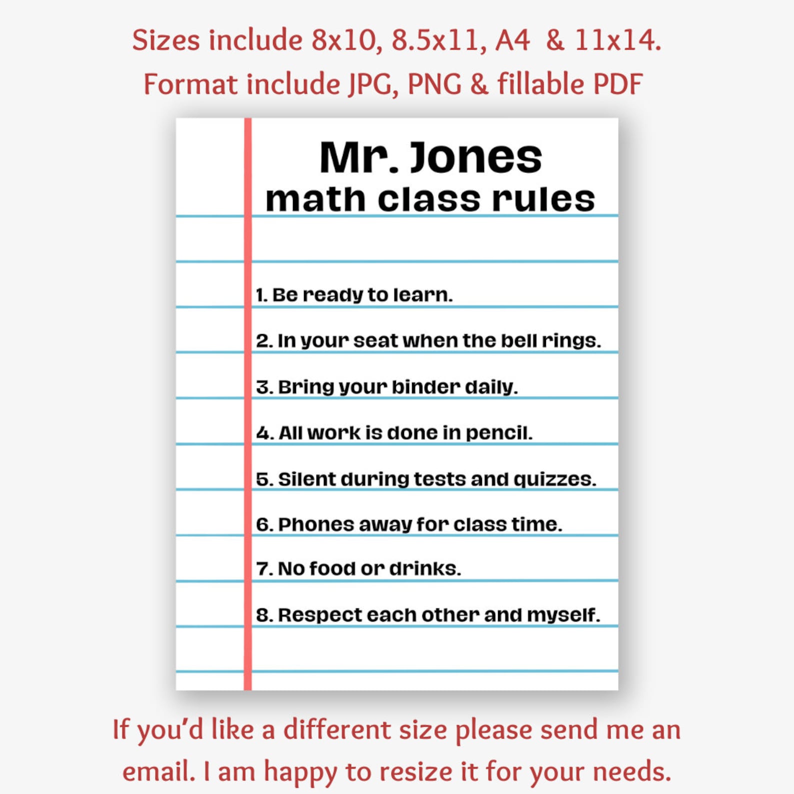 Class Rules Template, Editable Class Rules, Custom Class Rules Poster ...