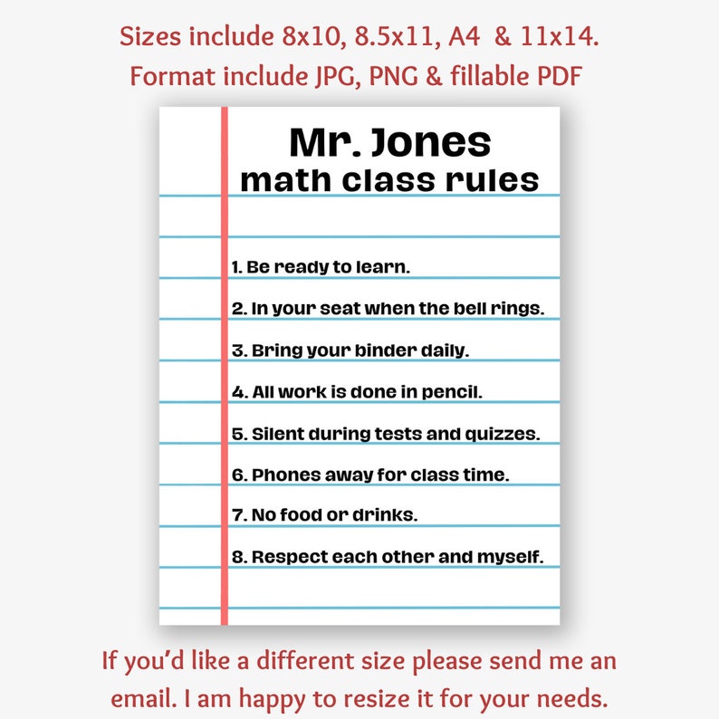 Class Rules Template, Editable Class Rules, Custom Class Rules Poster ...