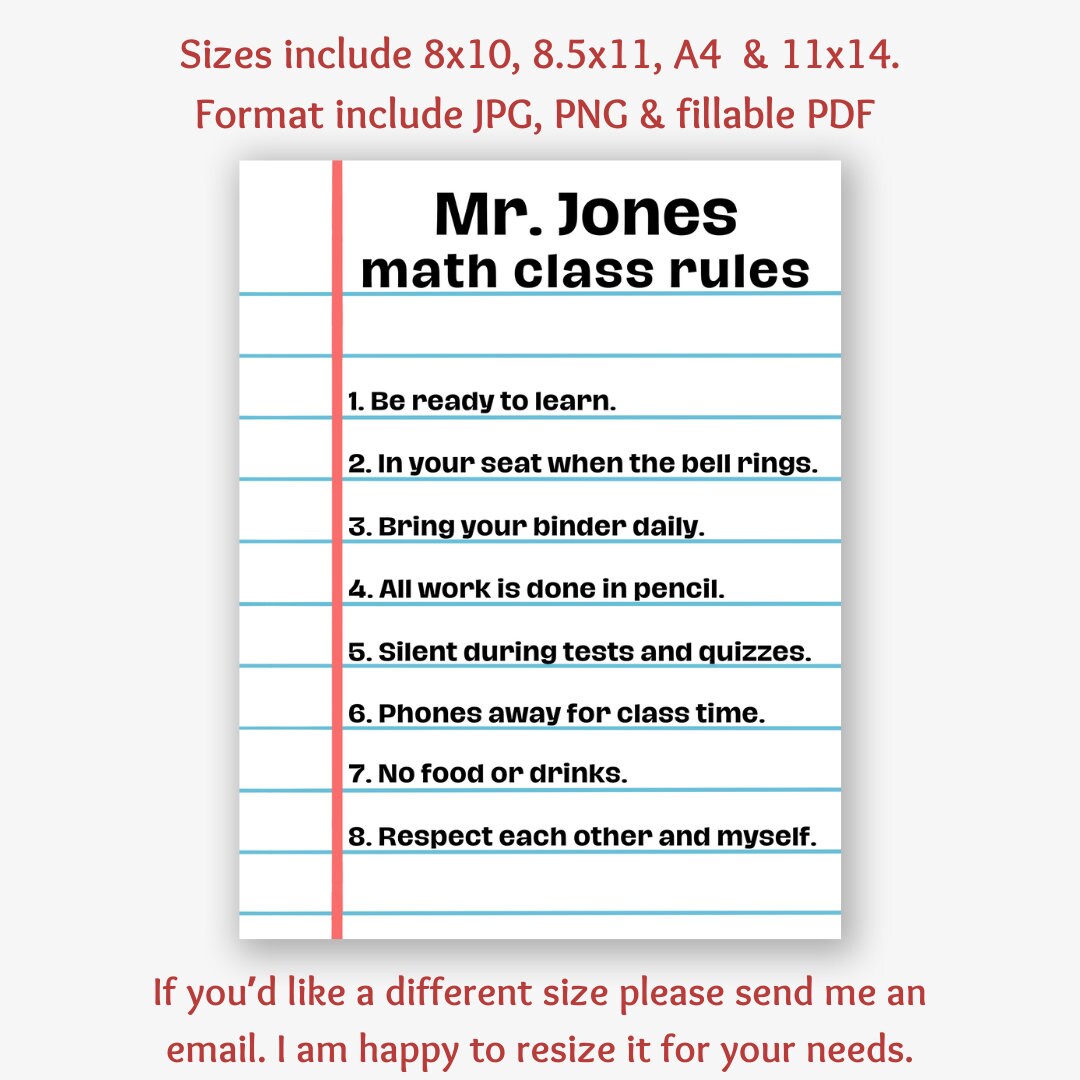 Class Rules Template, Editable Class Rules, Custom Class Rules Poster ...