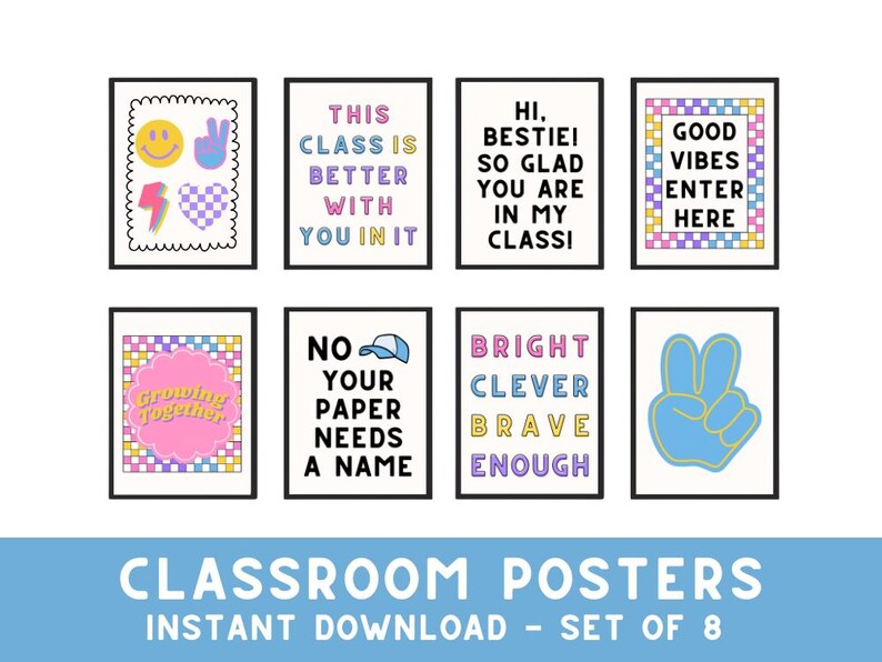 Classroom Posters Bundle, Bulletin Board Set, Trendy Classroom Posters ...