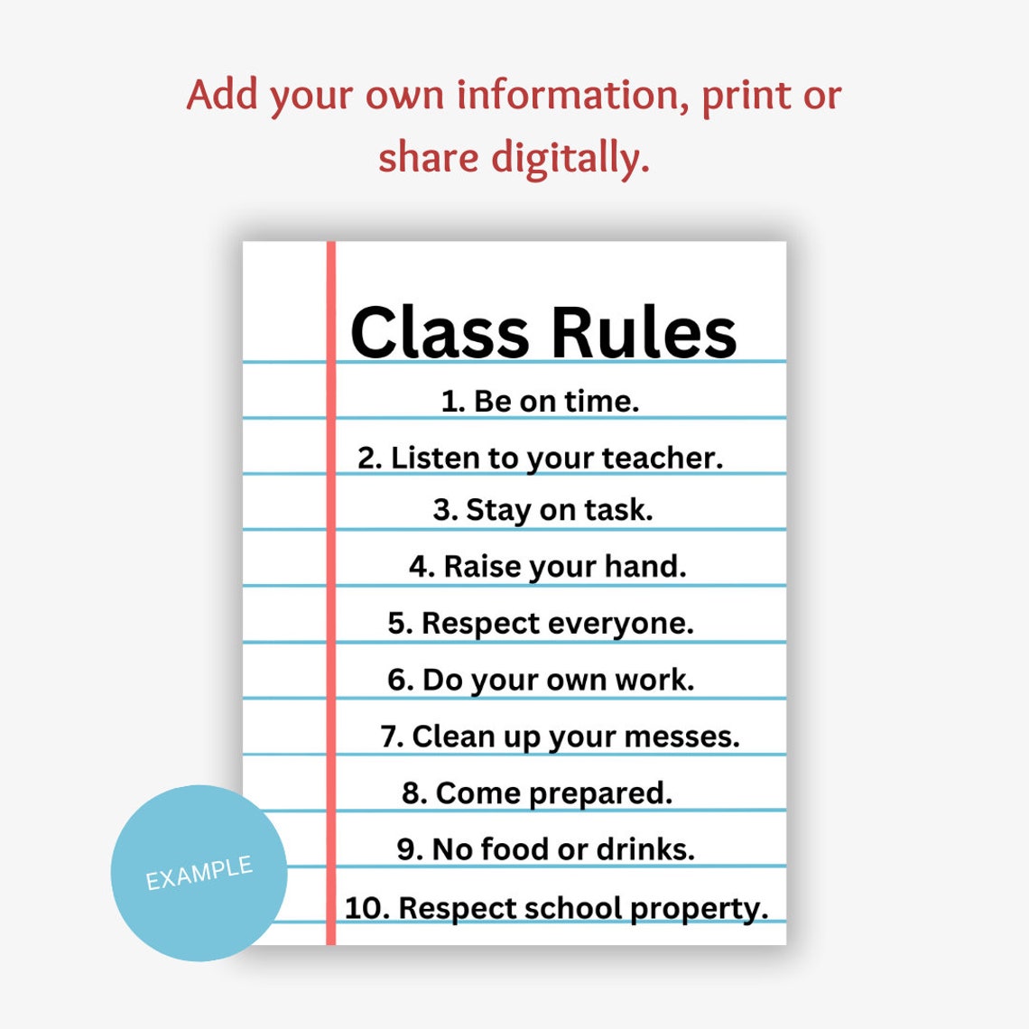 Class Rules Template, Editable Class Rules, Custom Class Rules Poster ...