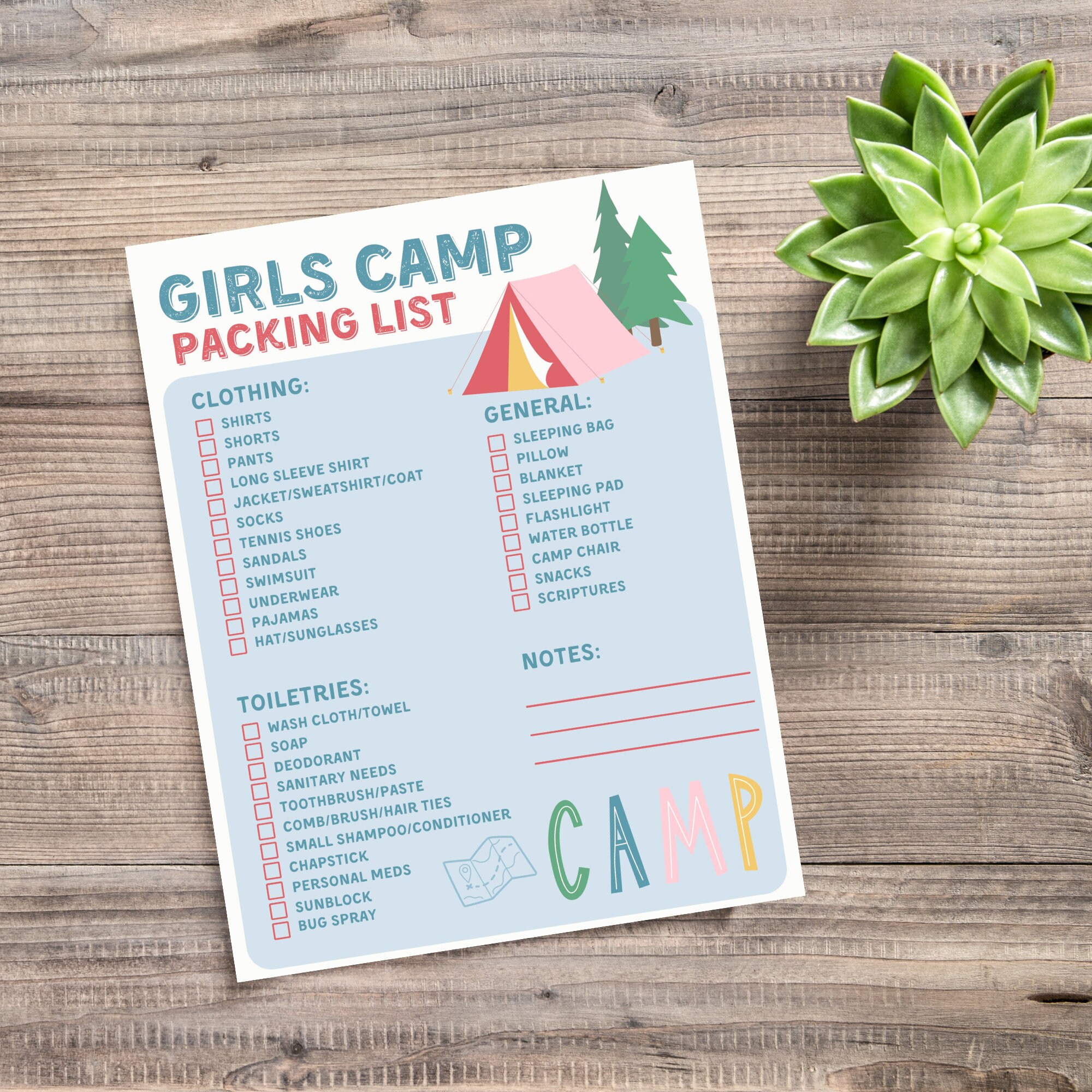 Girls Camp Packing List, LDS Girls Camp Printable, Young Womens Camp ...