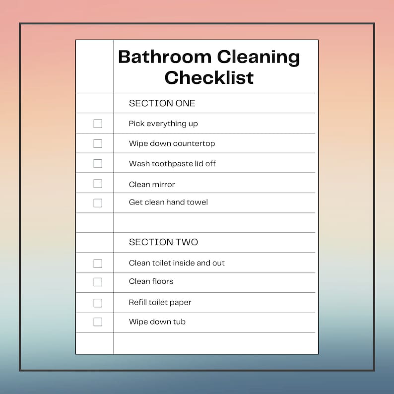 Simple Bathroom Cleaning Checklist, Chore List, Bathroom Cleaning Chart ...