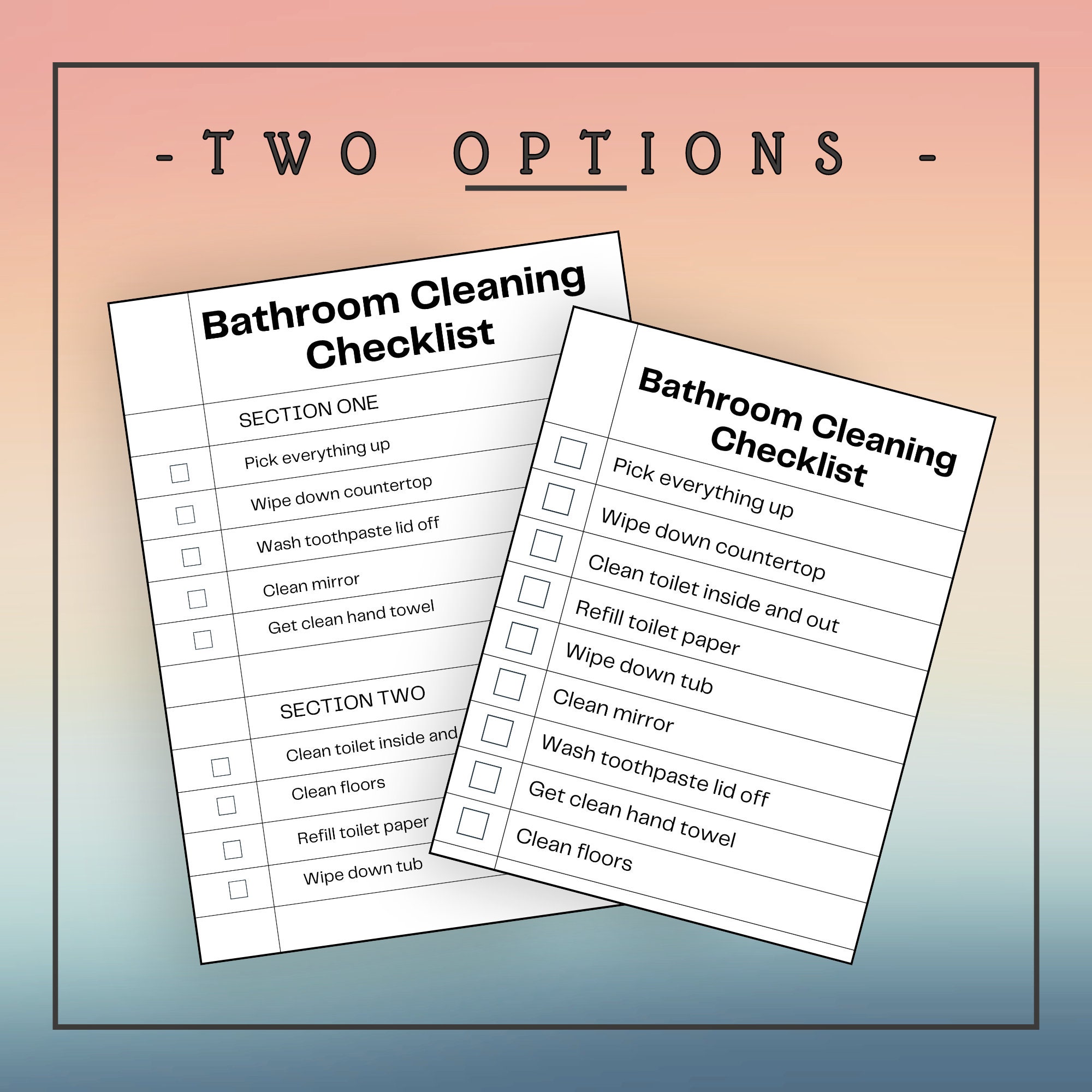 Simple Bathroom Cleaning Checklist, Chore List, Bathroom Cleaning Chart ...