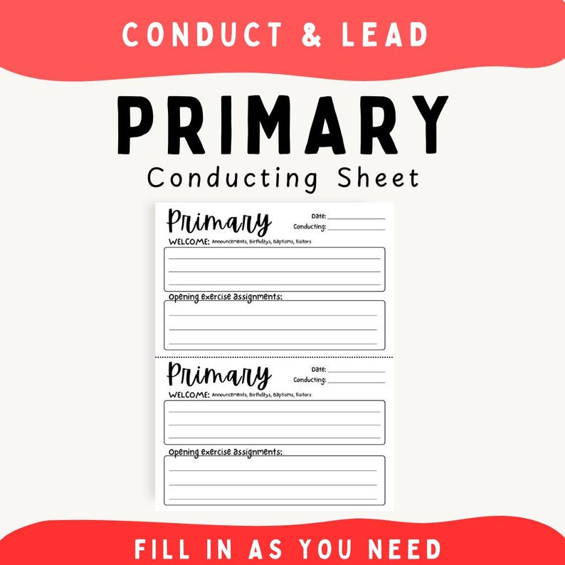Primary Conducting Outline, Blank Primary Conducting Sheet, LDS Primary ...