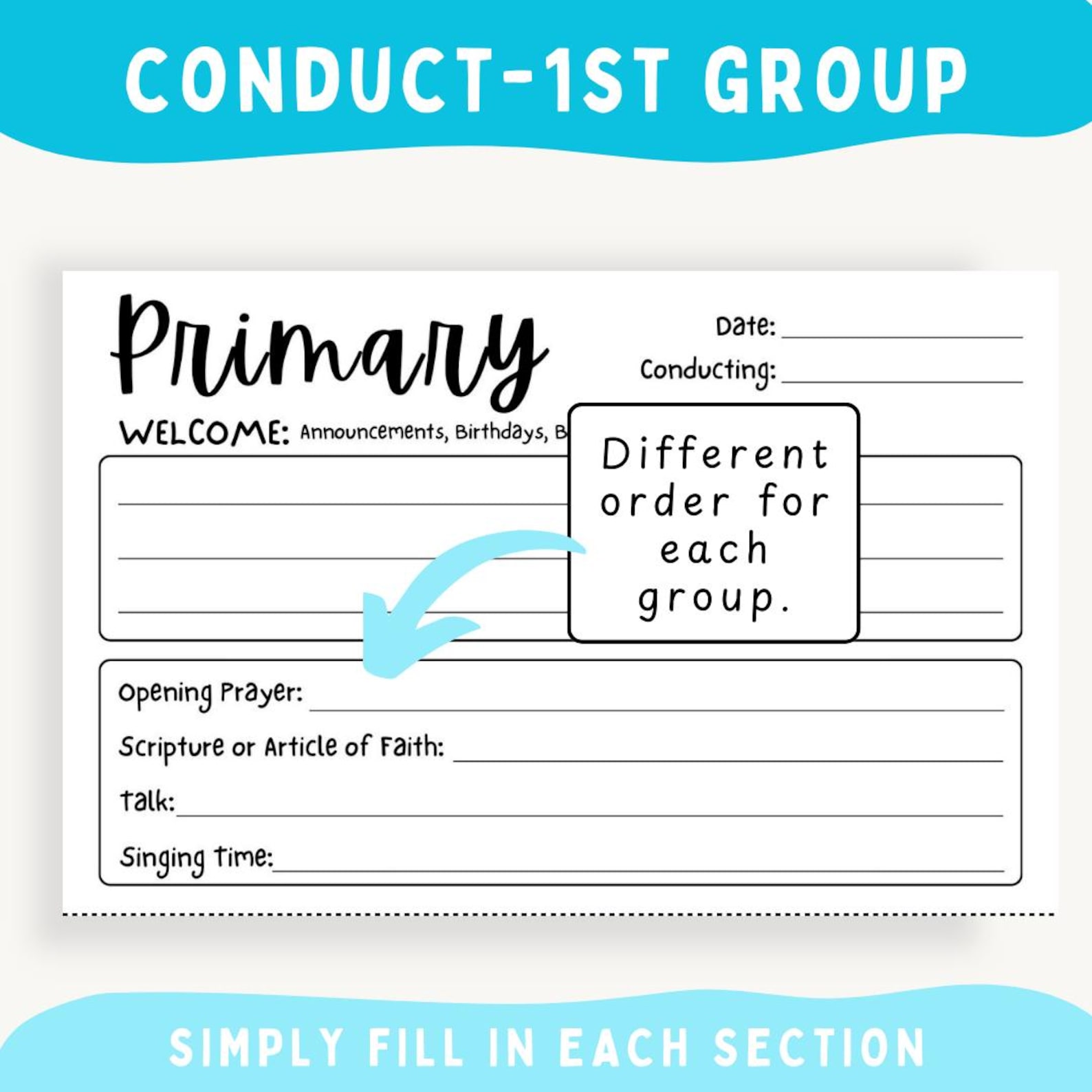 Primary Conducting Outline, Primary Presidency Conducting Sheet, LDS ...