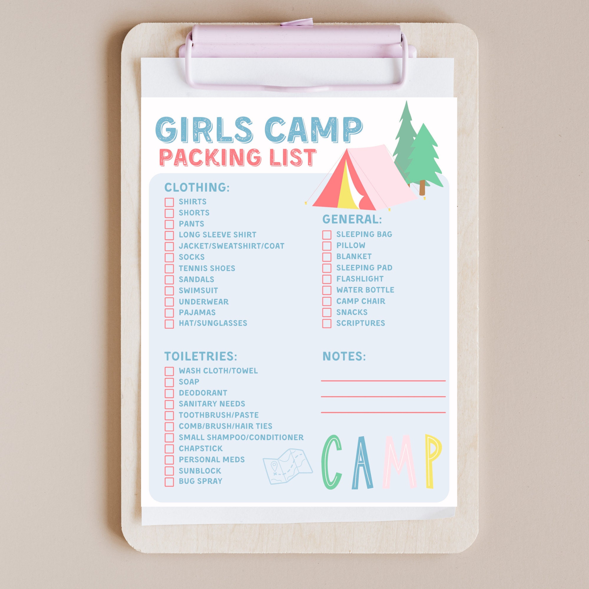 Girls Camp Packing List, LDS Girls Camp Printable, Young Womens Camp ...