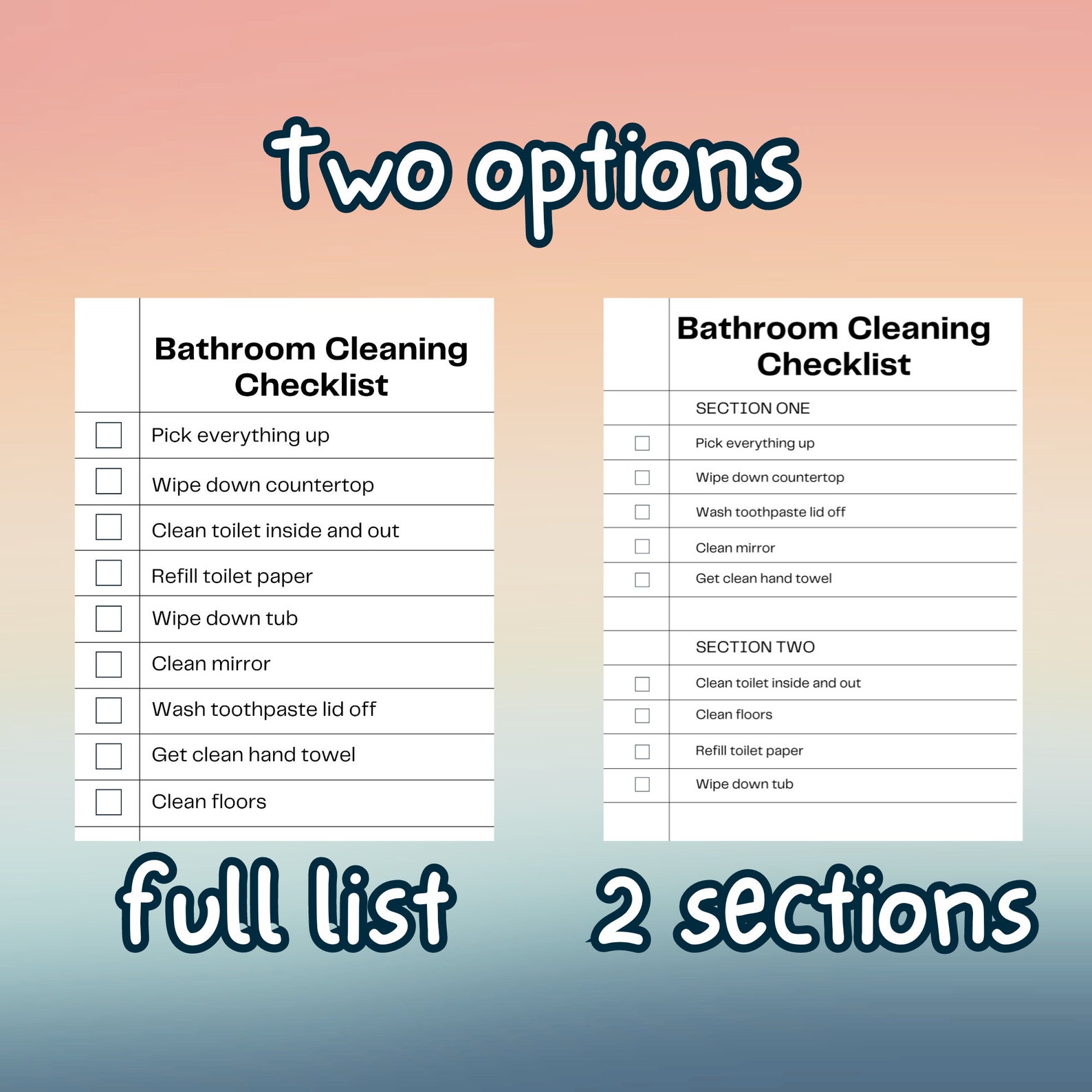 Simple Bathroom Cleaning Checklist, Chore List, Bathroom Cleaning Chart ...