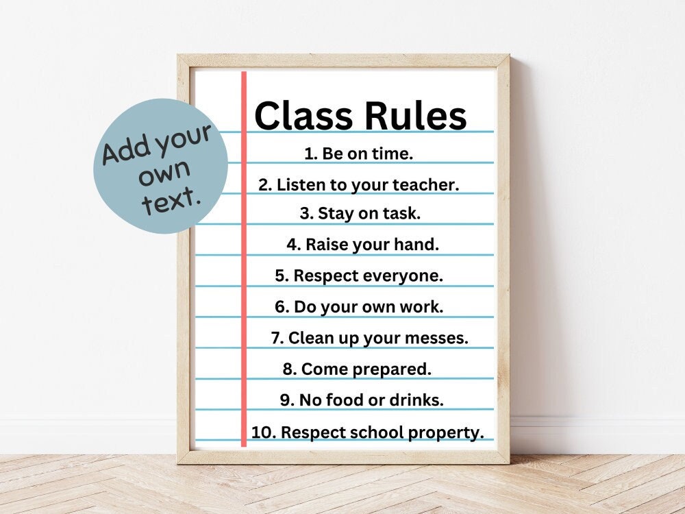 Class Rules Template, Editable Class Rules, Custom Class Rules Poster ...