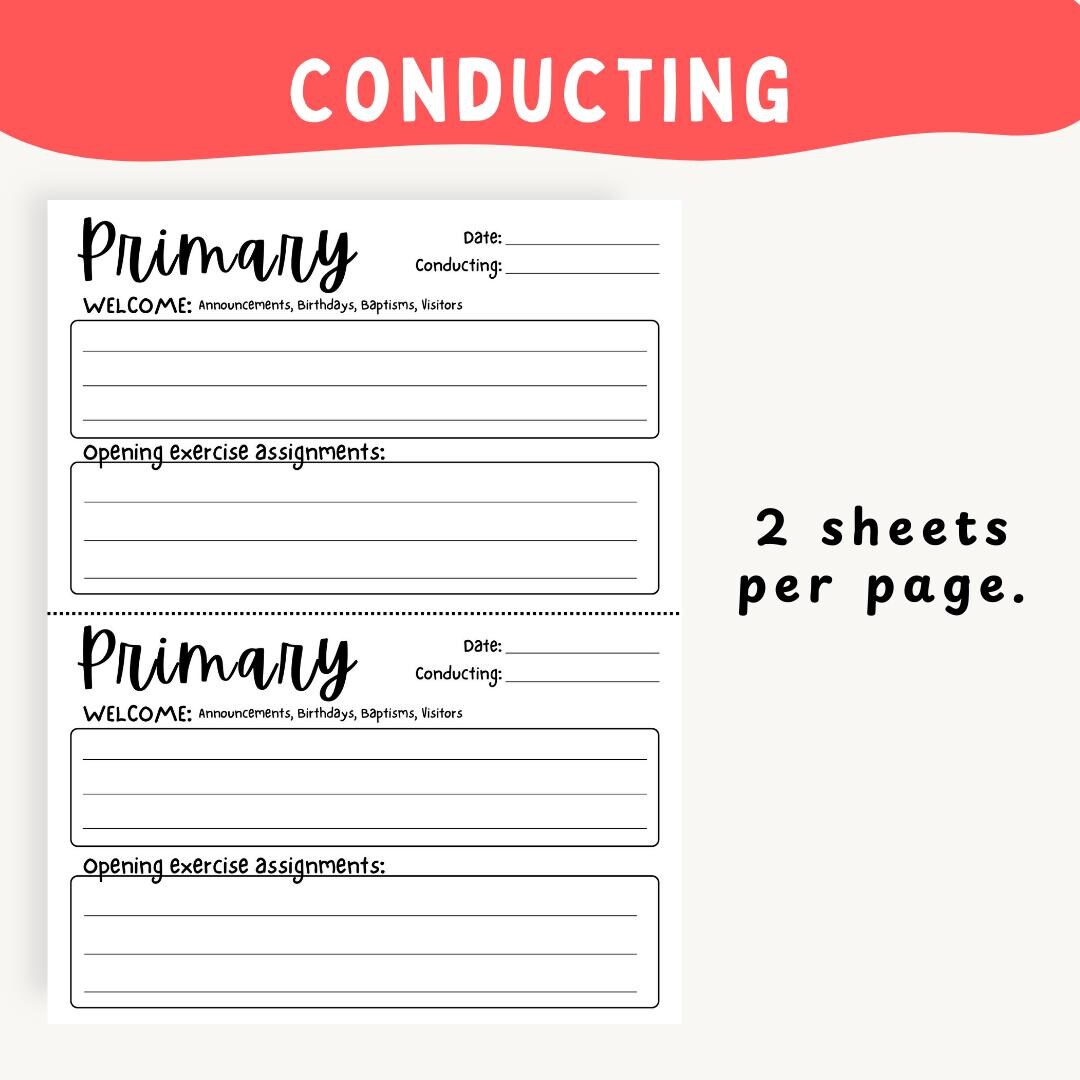 Primary Conducting Outline, Blank Primary Conducting Sheet, LDS Primary ...