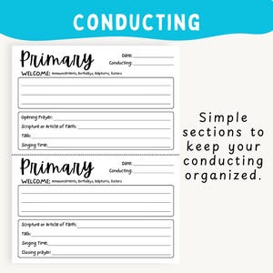 Primary Conducting Outline, Primary Presidency Conducting Sheet, LDS ...