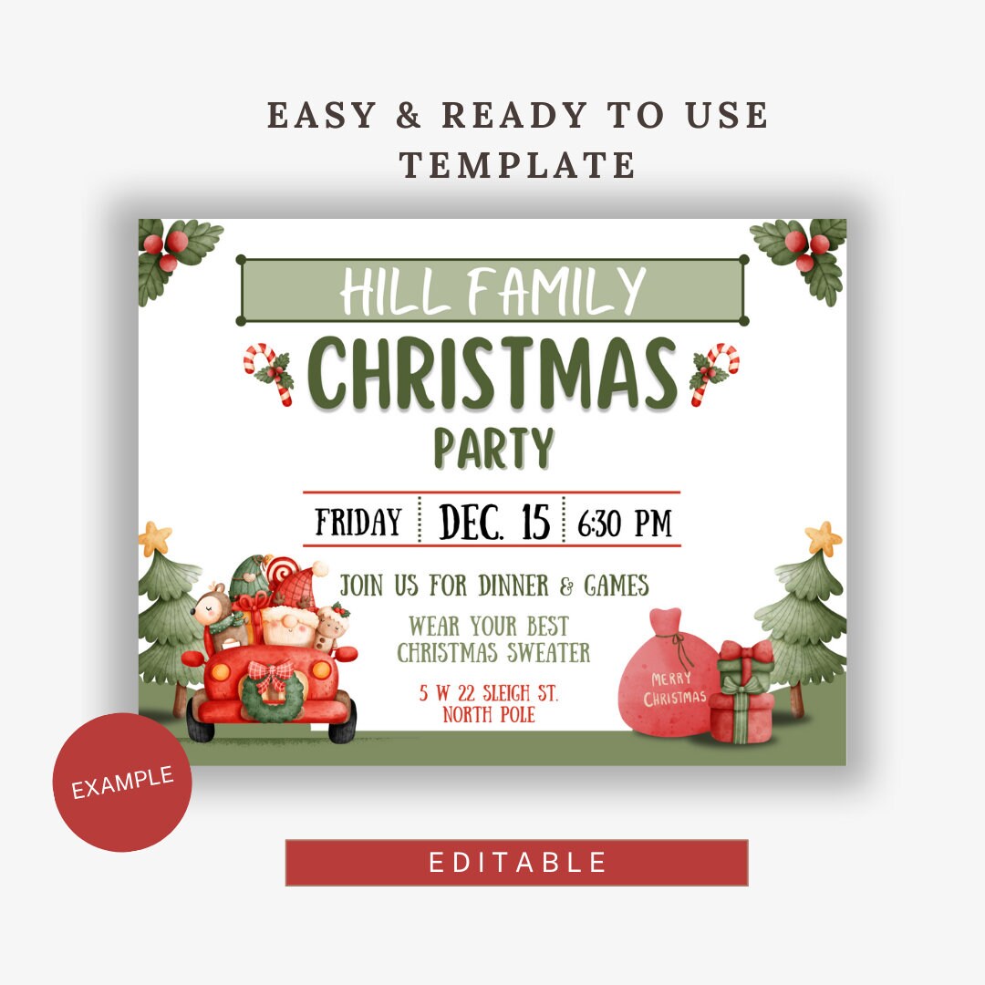 Editable Christmas Party Invitation, Custom Christmas Invite, Ward ...