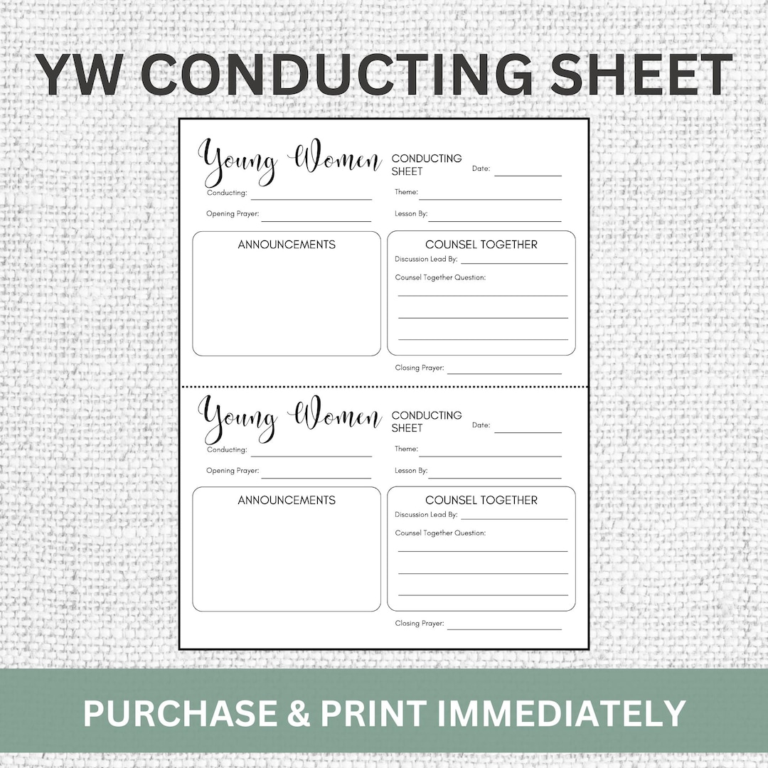 Young Women's Conducting Sheet, LDS Young Woman Class Conducting, Young ...