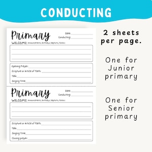 Primary Conducting Outline, Primary Presidency Conducting Sheet, LDS ...