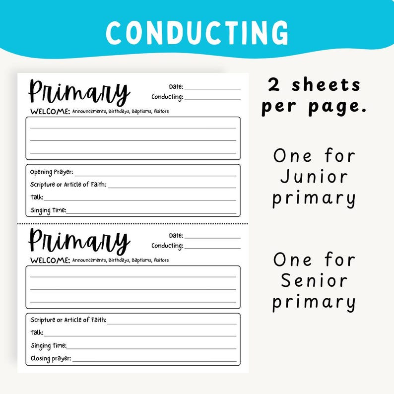 Primary Conducting Outline, Primary Presidency Conducting Sheet, LDS ...
