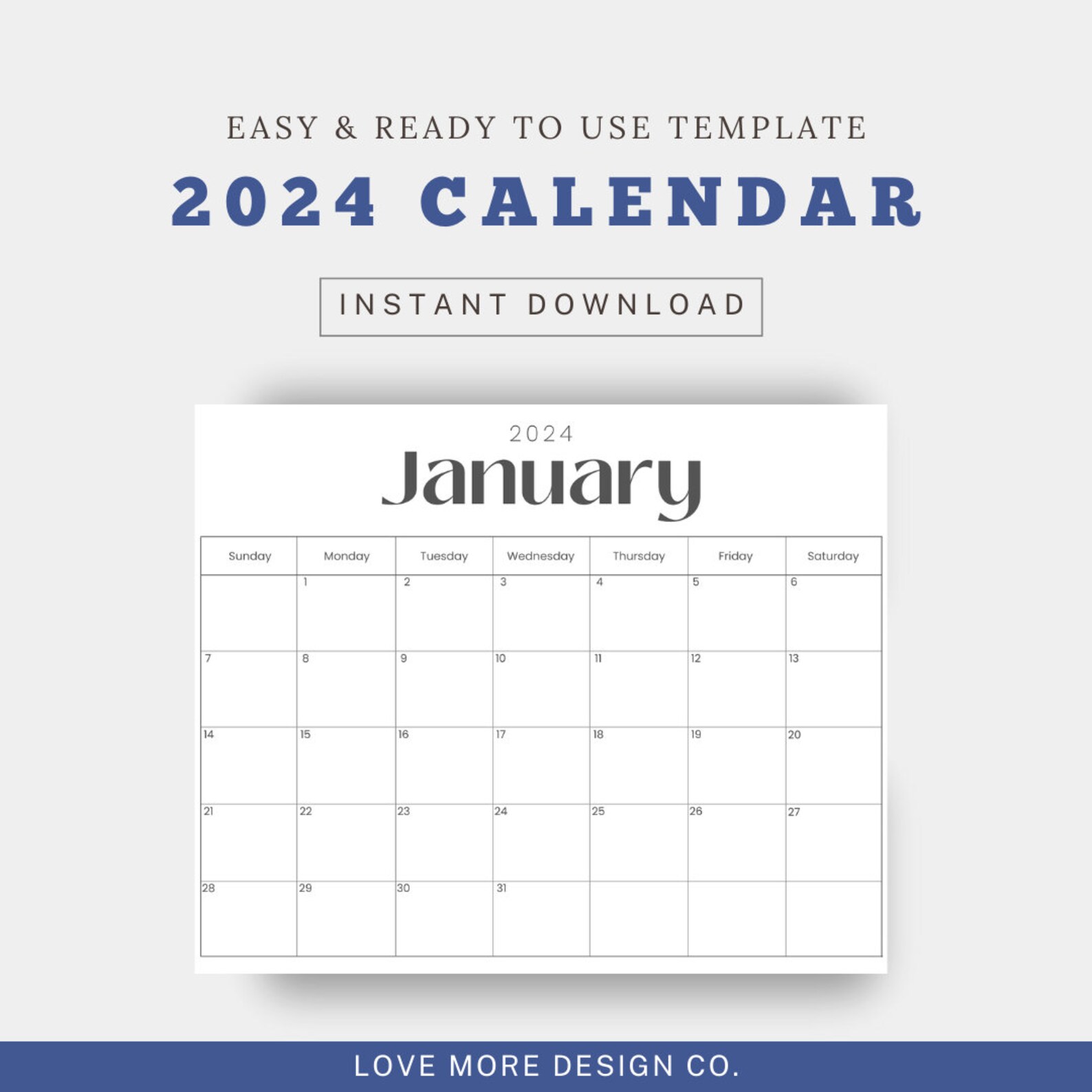 2024 Blank Calendar, Editable 2024 Calendar, Horizontal Fillable ...