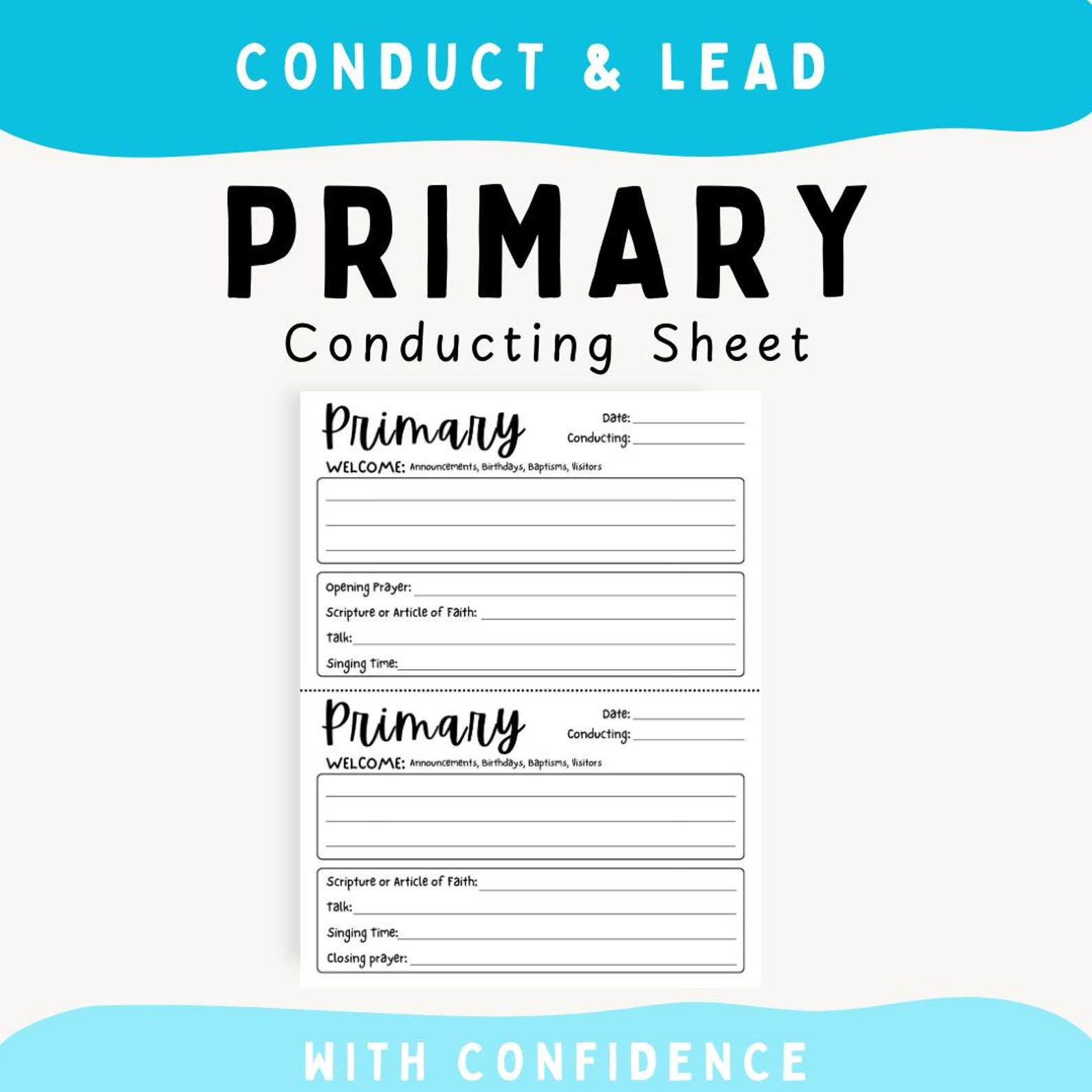 Primary Conducting Outline, Primary Presidency Conducting Sheet, LDS ...