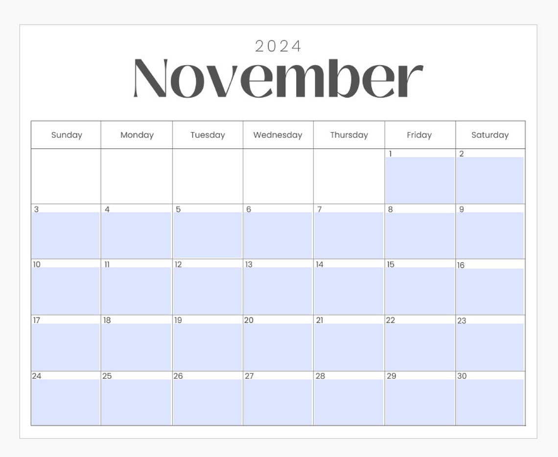 2024 Blank Calendar, Editable 2024 Calendar, Horizontal Fillable ...