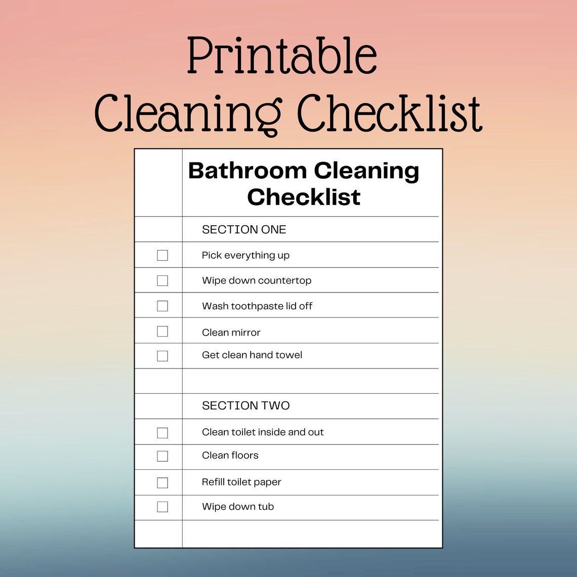 Simple Bathroom Cleaning Checklist, Chore List, Bathroom Cleaning Chart ...