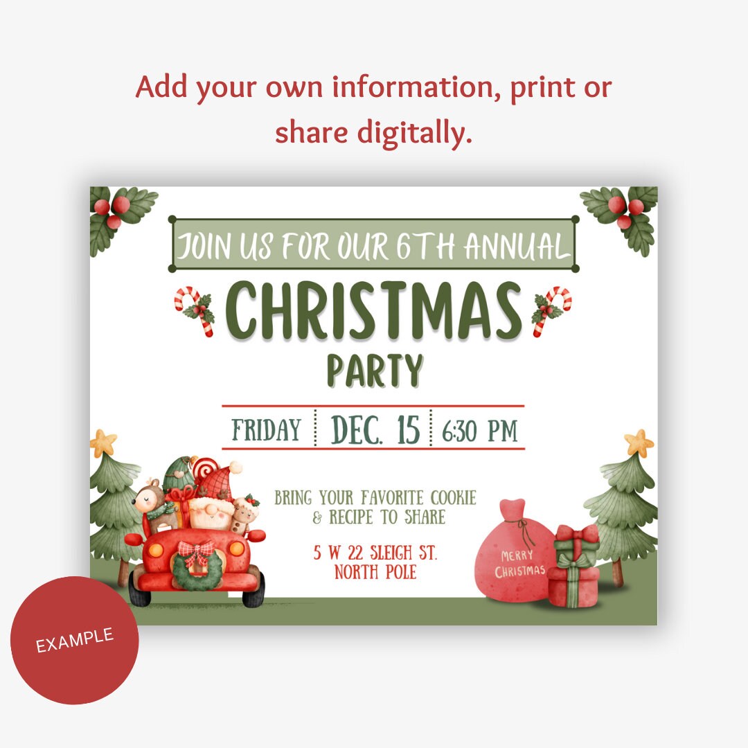 Editable Christmas Party Invitation, Custom Christmas Invite, Ward ...