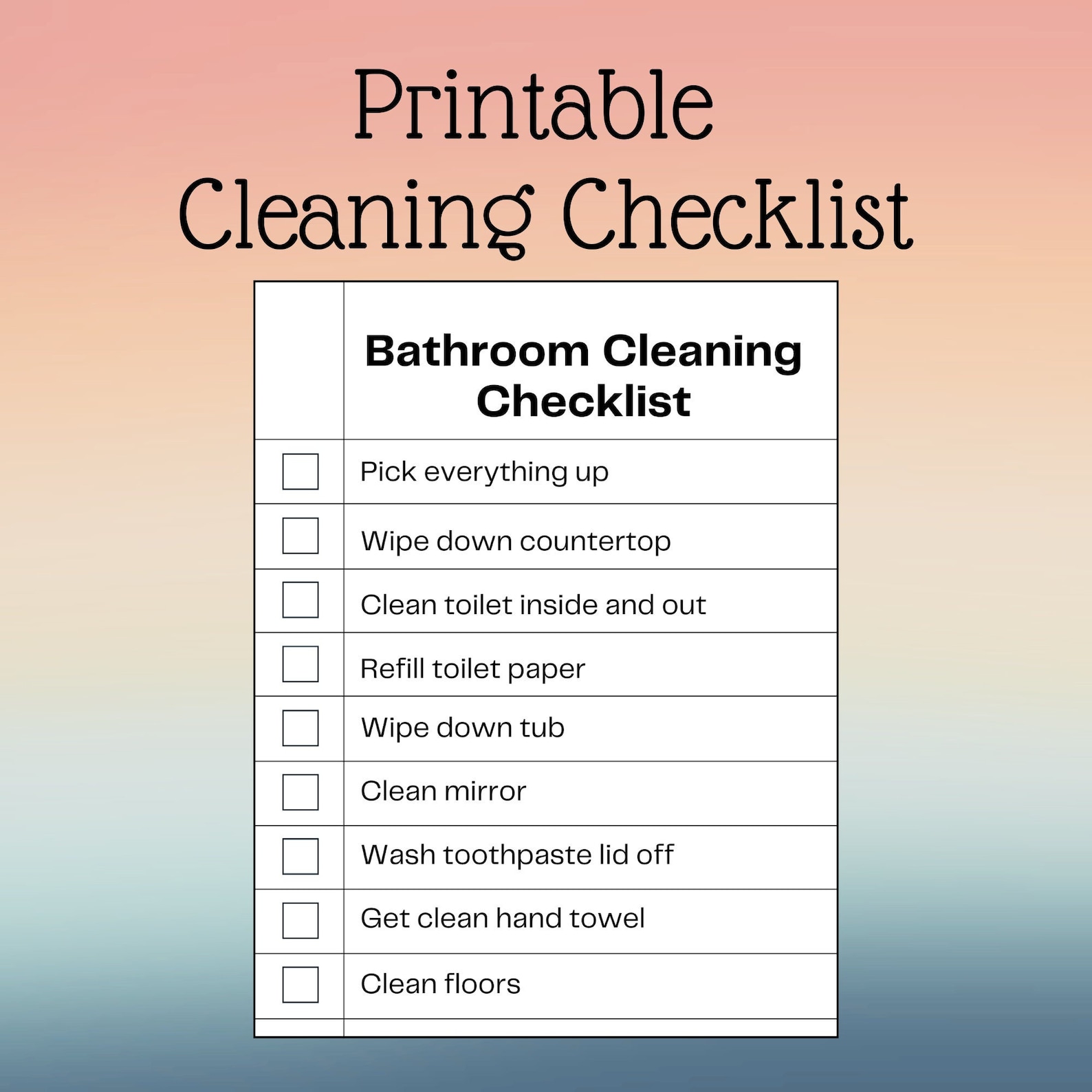 Simple Bathroom Cleaning Checklist, Chore List, Bathroom Cleaning Chart ...