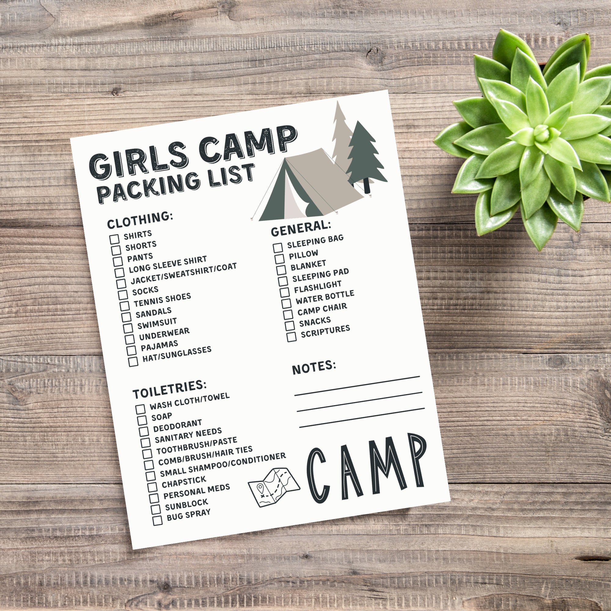 Girls Camp Checklist, Girls Camp Packing List, LDS Girls Camp Printable ...