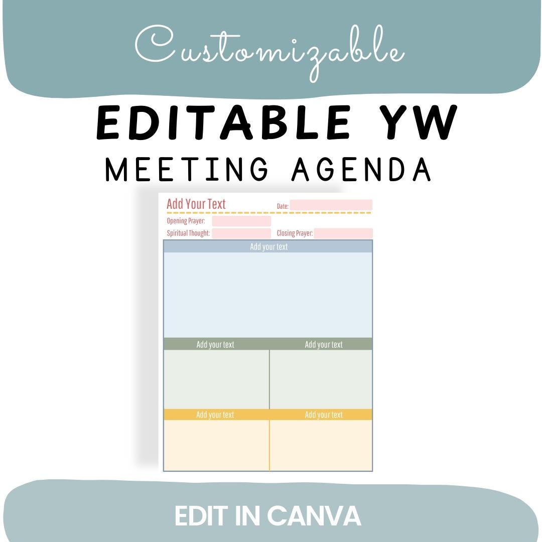 Young Women's Agenda Template, Editable YW Meeting Agenda, LDS Young ...