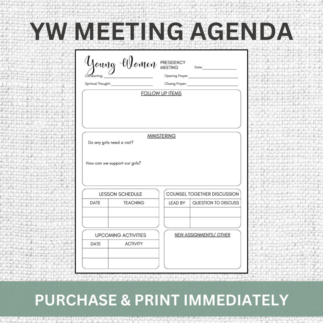 Young Women's Meeting Template, Young Women President Meeting Agenda ...