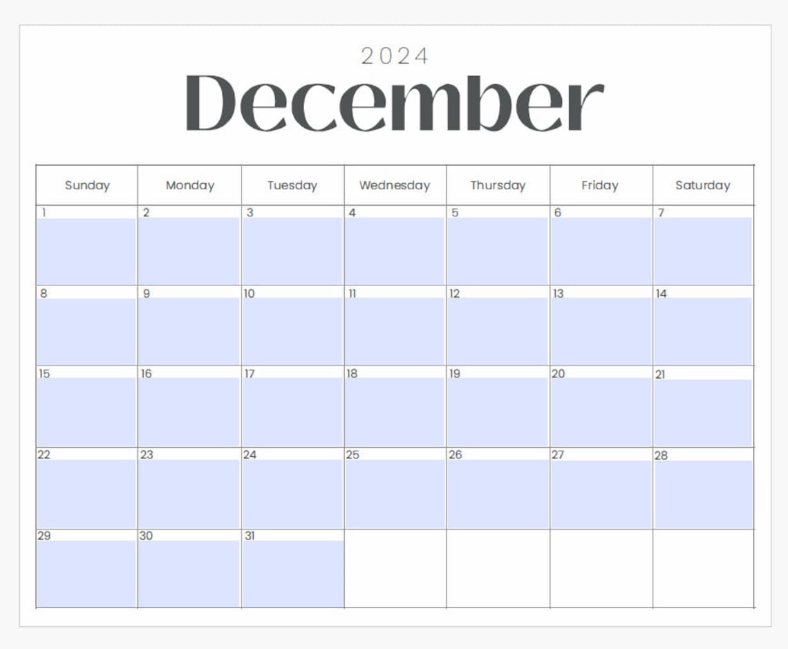 2024 Blank Calendar, Editable 2024 Calendar, Horizontal Fillable ...